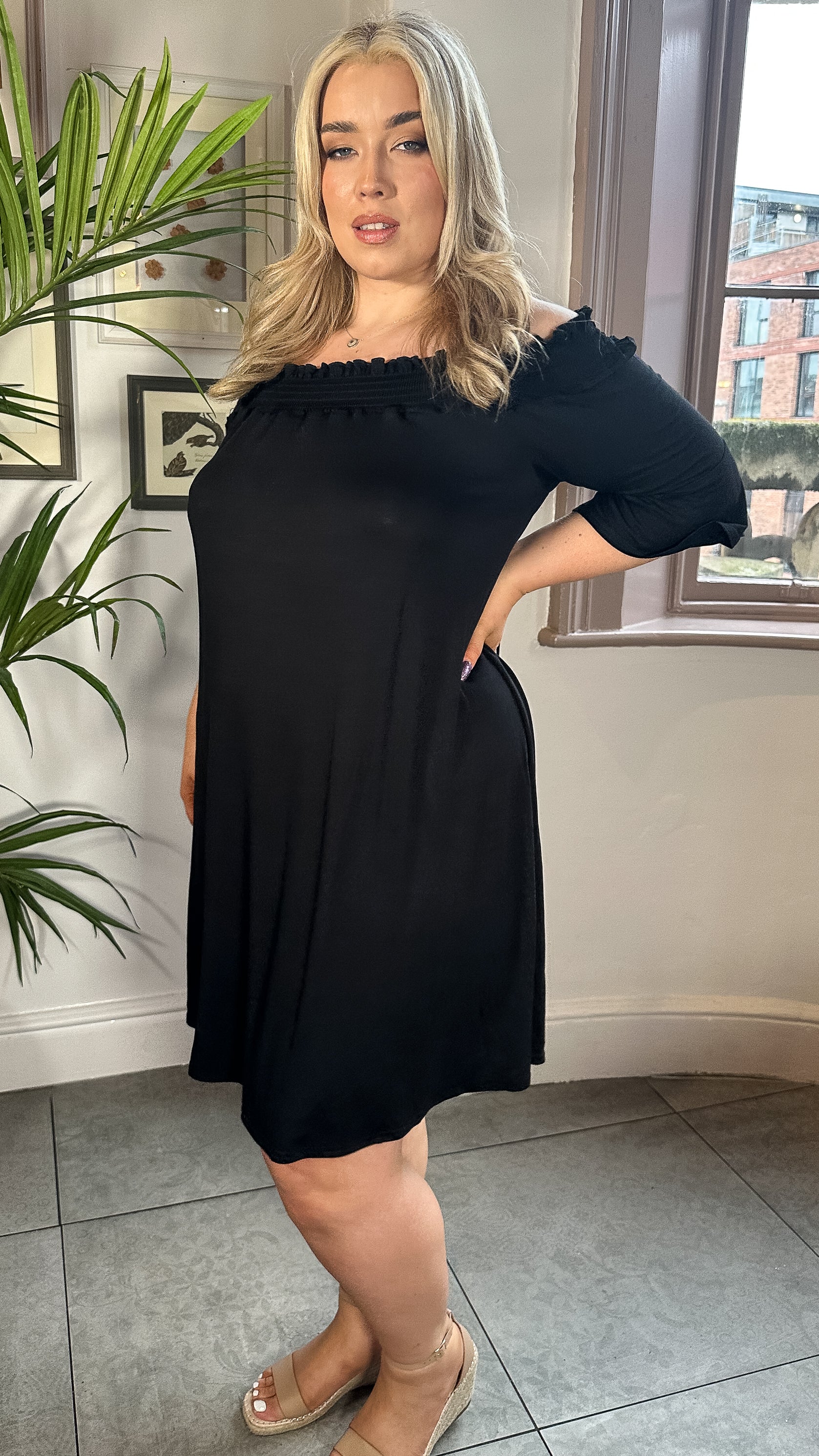 CurveWow Bardot Sundress Mini Black – Curvewow