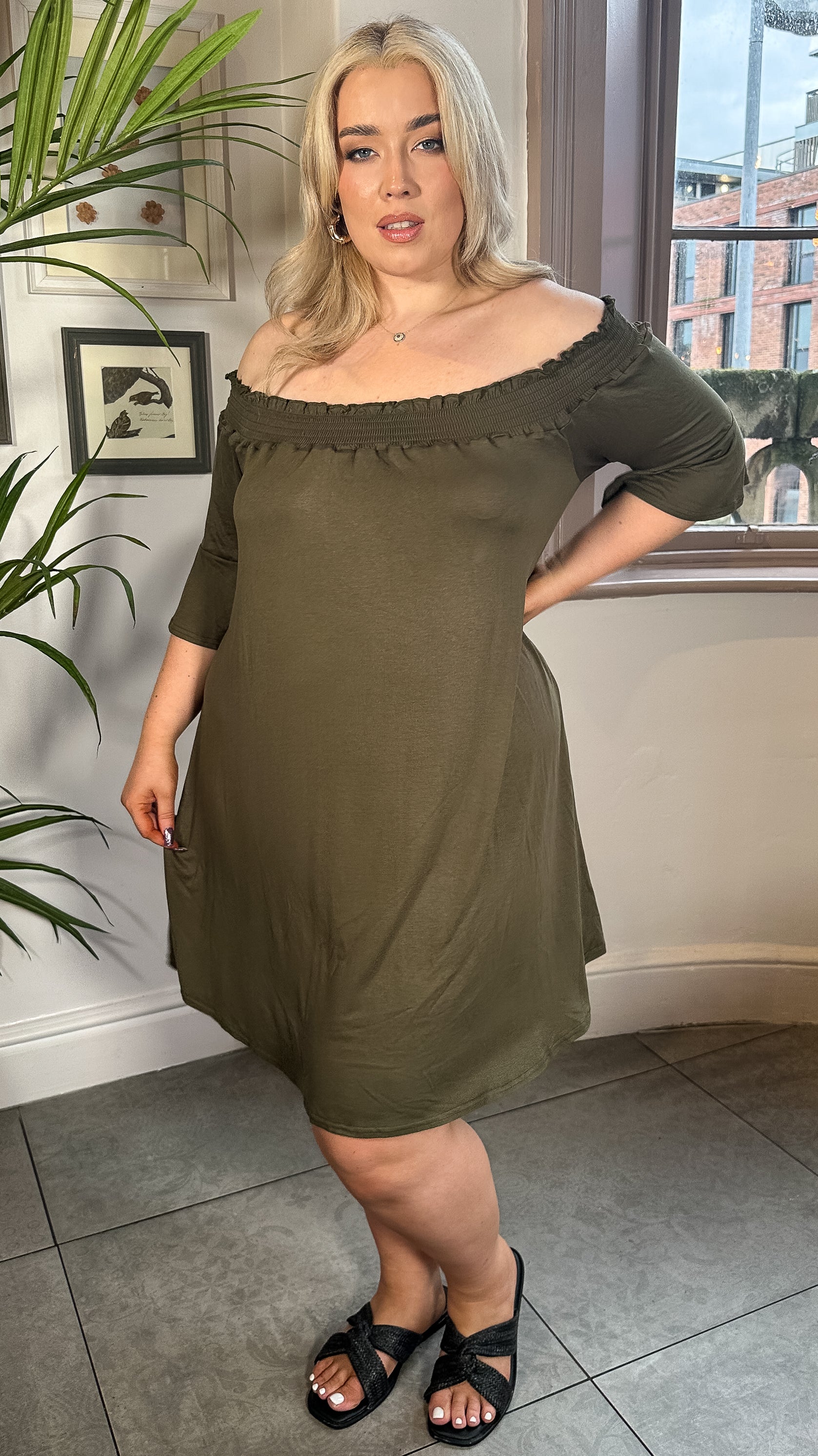 CurveWow Bardot Sundress Mini Khaki – Curvewow