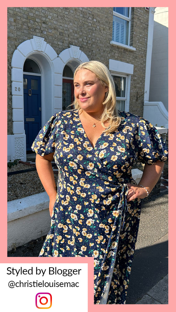 CurveWow Puff Sleeve Wrap Dress Navy Floral Spot – Curvewow