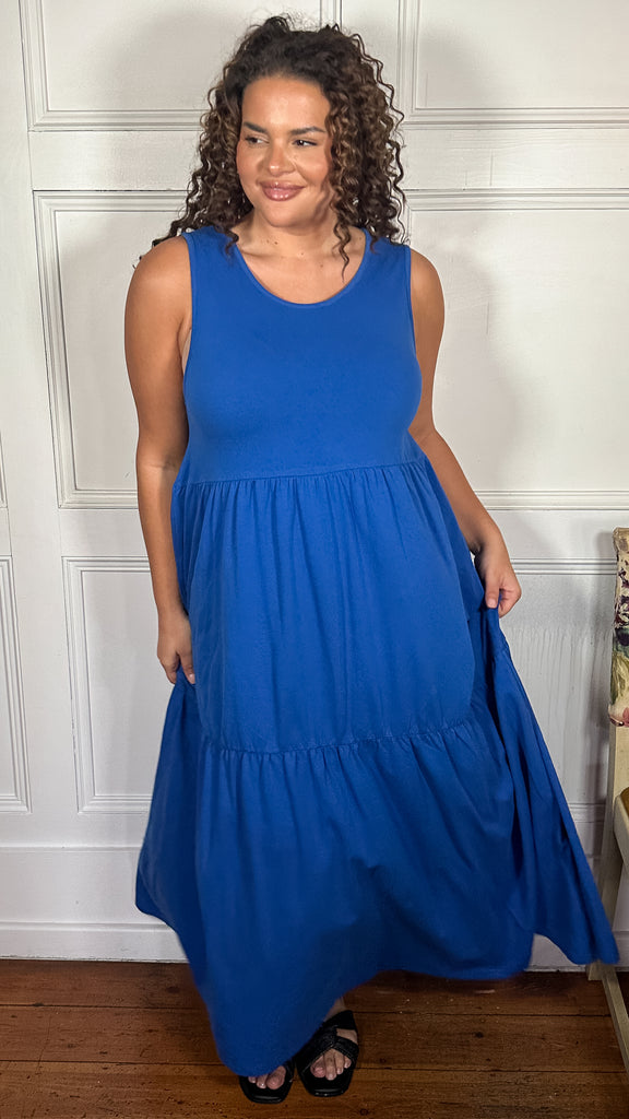 CurveWow Tiered Sundress Cobalt Blue – Curvewow