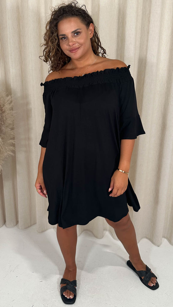CurveWow Bardot Sundress Mini Black – Curvewow
