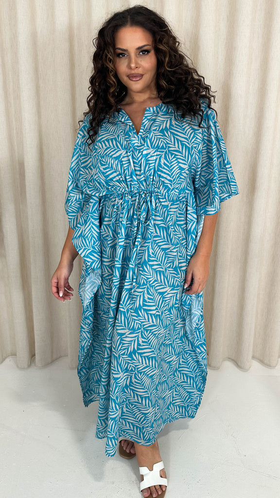 CurveWow Cotton Maxi Kaftan Blue Leaf – Curvewow