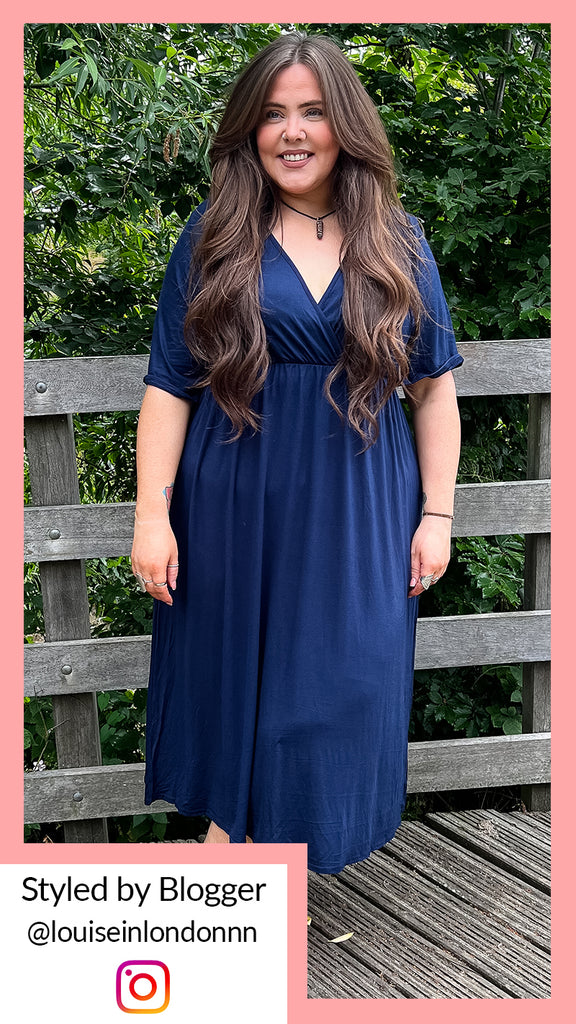 CurveWow Wrap Midi Dress Navy – Curvewow