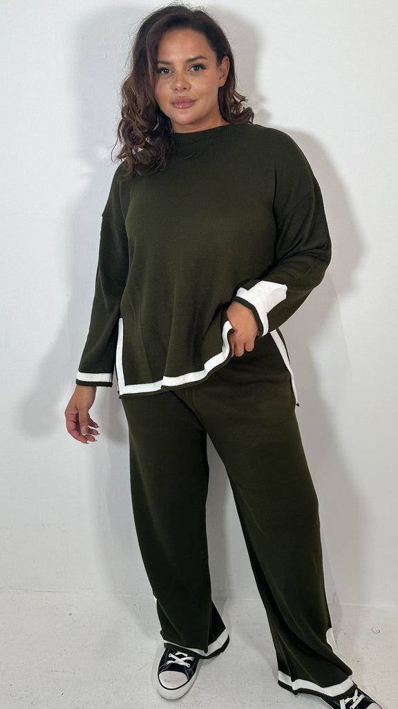 CurveWow Knitted Stripe Hem Co-Ord Khaki – Curvewow