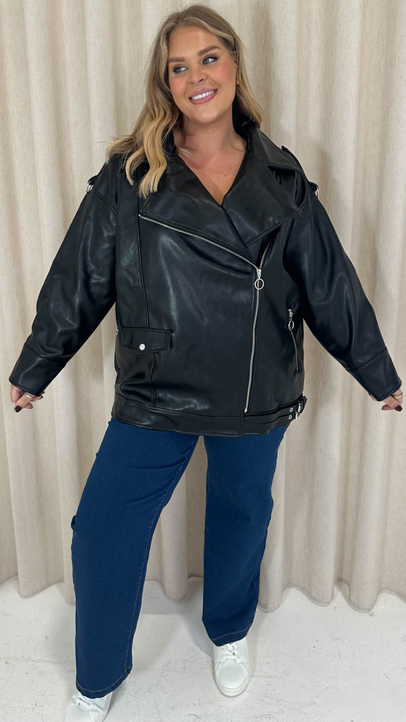 CurveWow Longline Biker Jacket Black – Curvewow