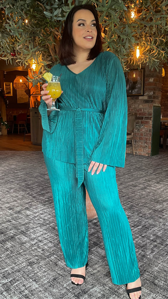 CurveWow Plisse Trouser Bottle Green – Curvewow